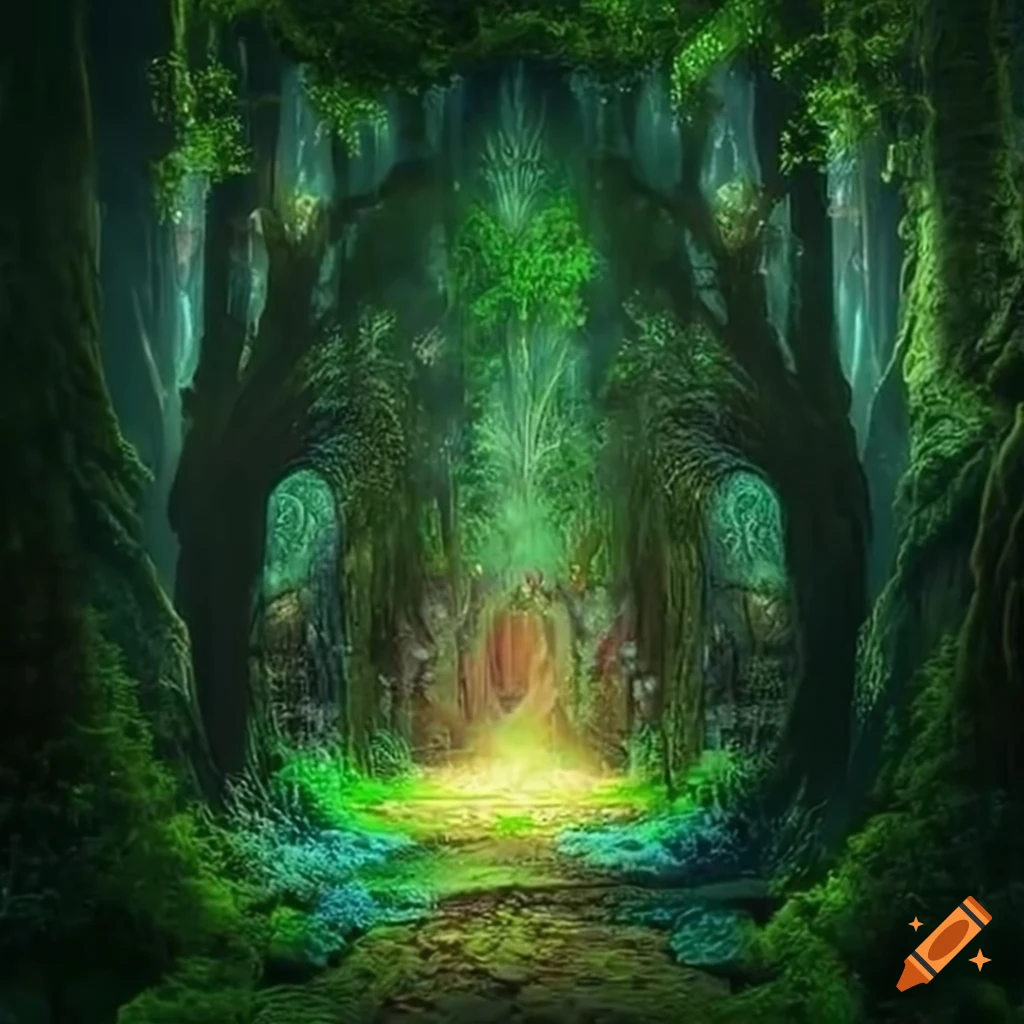 Intricately detailed enchanted forest scene on Craiyon