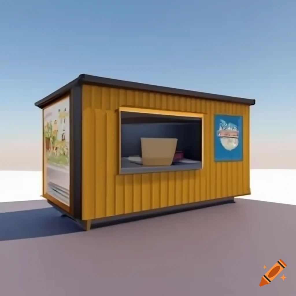 Kiosk container food-truck in a 3d animated style on Craiyon