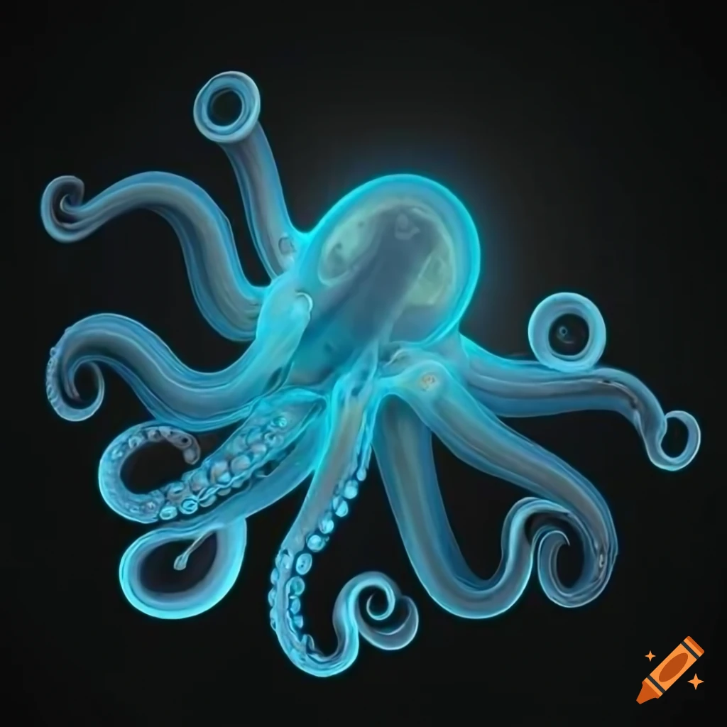 Glowing translucent x-ray tentacles of an octopus creature on Craiyon