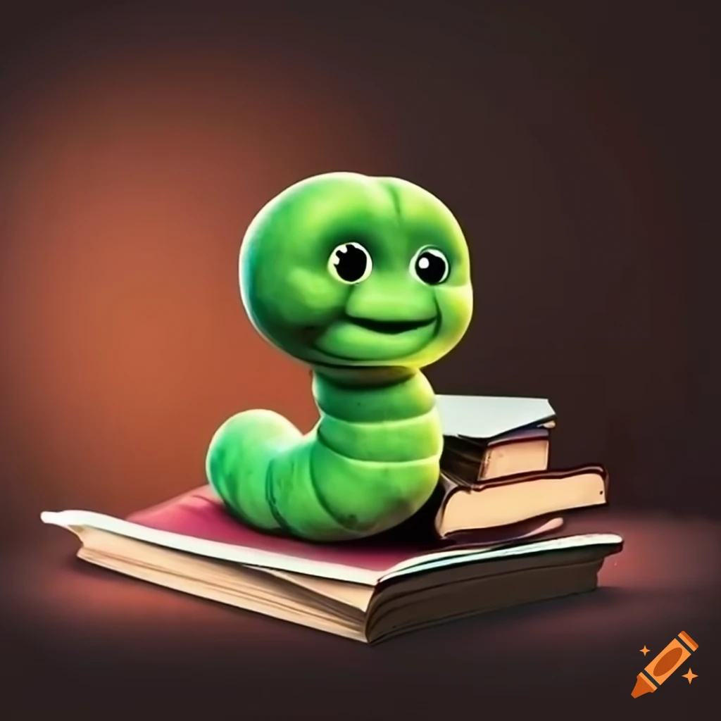 Cute bookworm surrounded by books on Craiyon