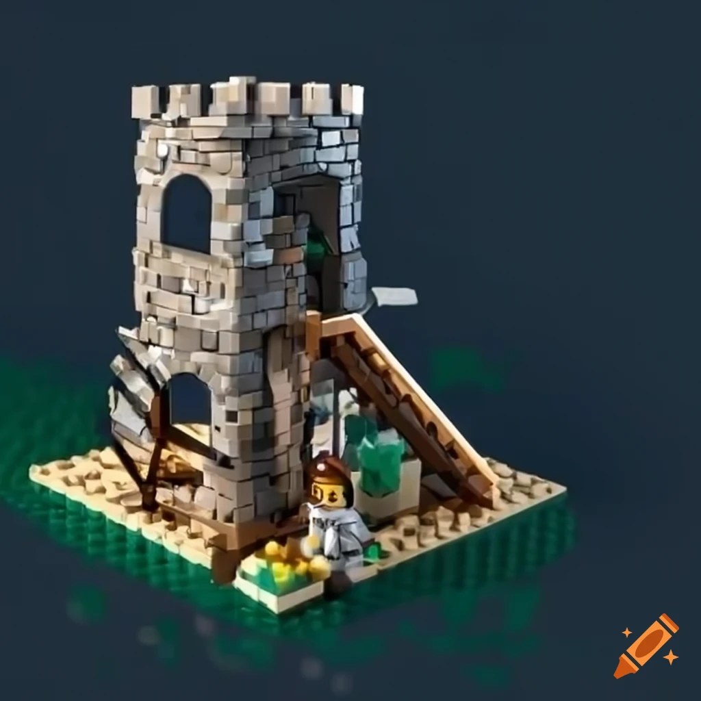 LEGO stone medieval watchtower with a flag on Craiyon
