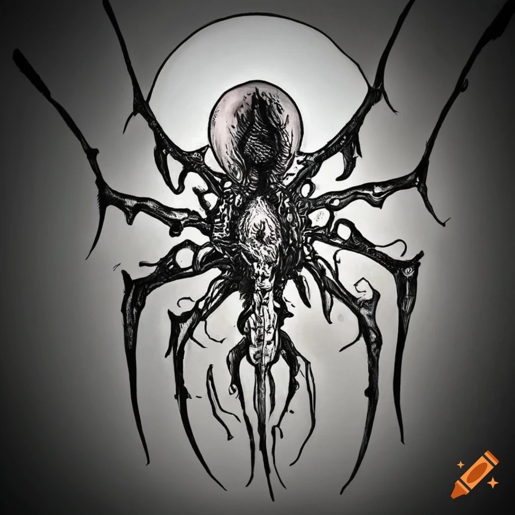 Lovecraftian spider tattoo design in minimalist black and white sketch ...