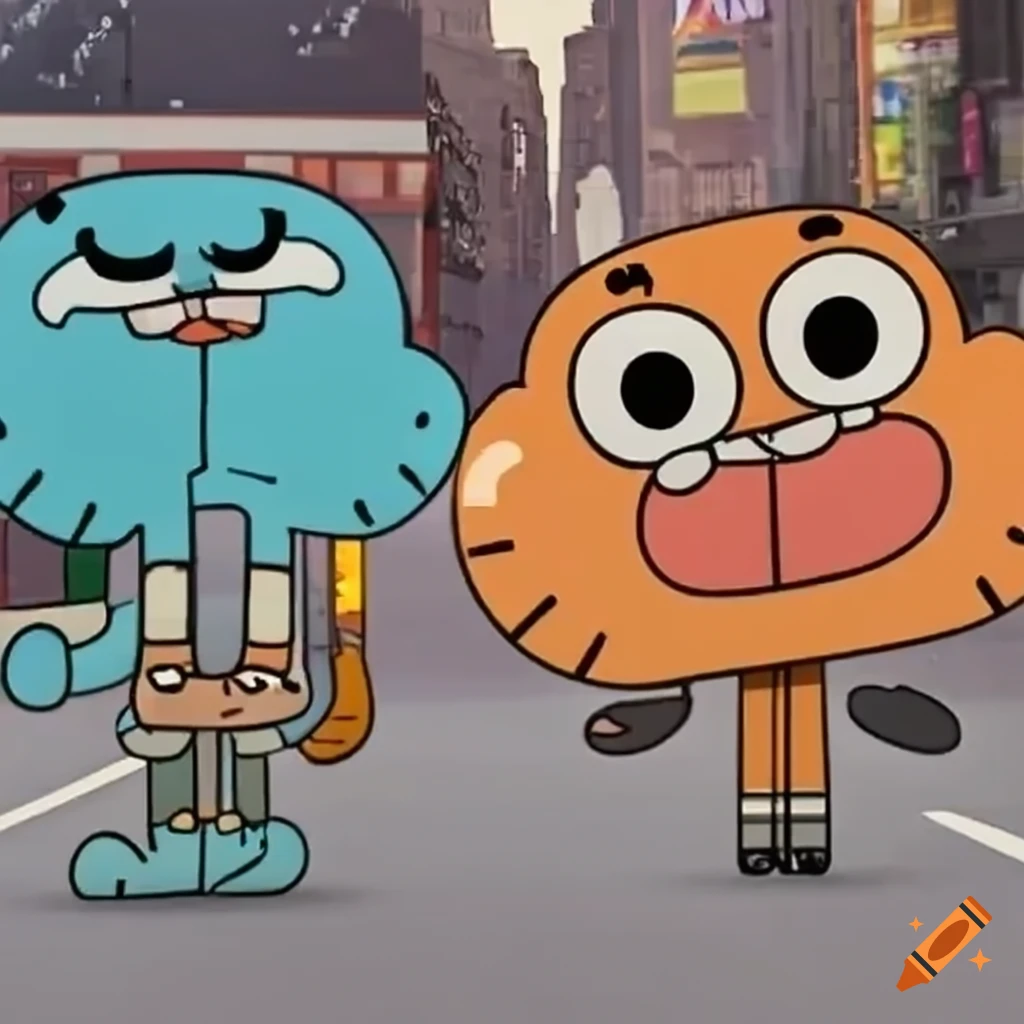 Gumball Watterson and Darwin exploring Times Square on Craiyon
