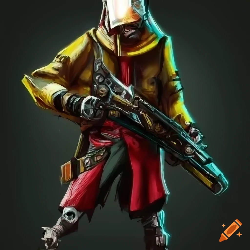 Cyberpunk space pirate with futuristic flintlock weapon on Craiyon