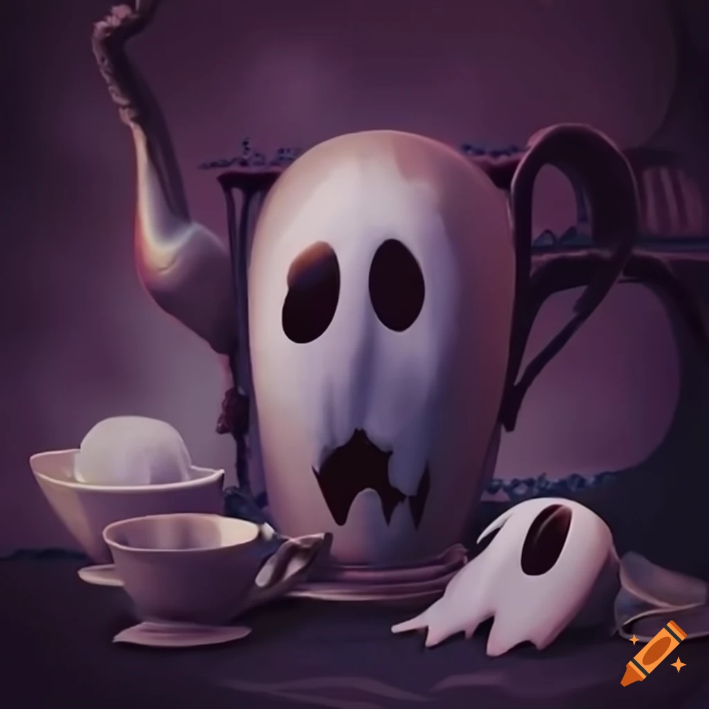 Ghosts having a tea party in a haunted house on Craiyon