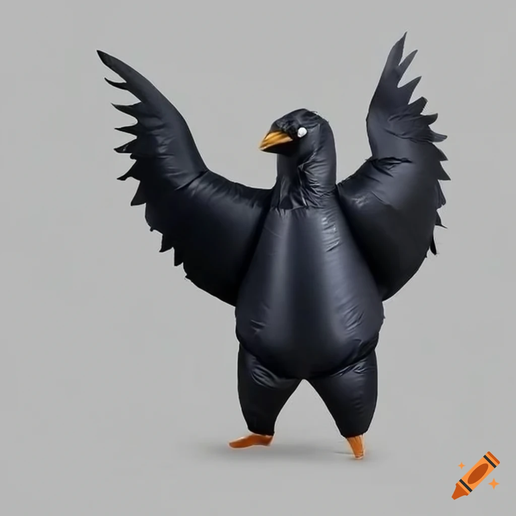 Inflatable crow costume with giant wings and face hole on Craiyon