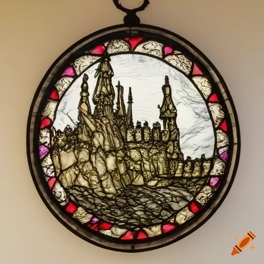 Stained glass castle in the style of arthur rackham on Craiyon