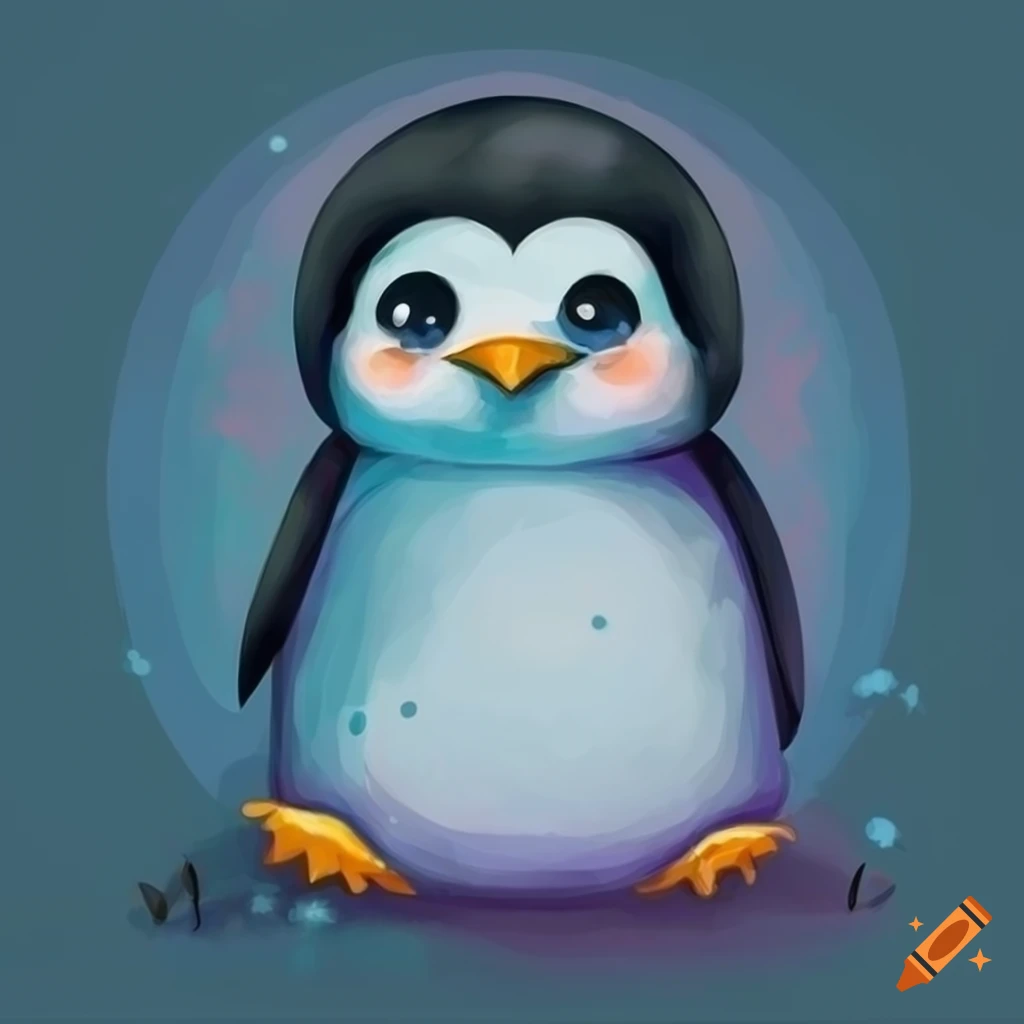 Cute kawaii baby penguin in fantasy art with blue tones on Craiyon