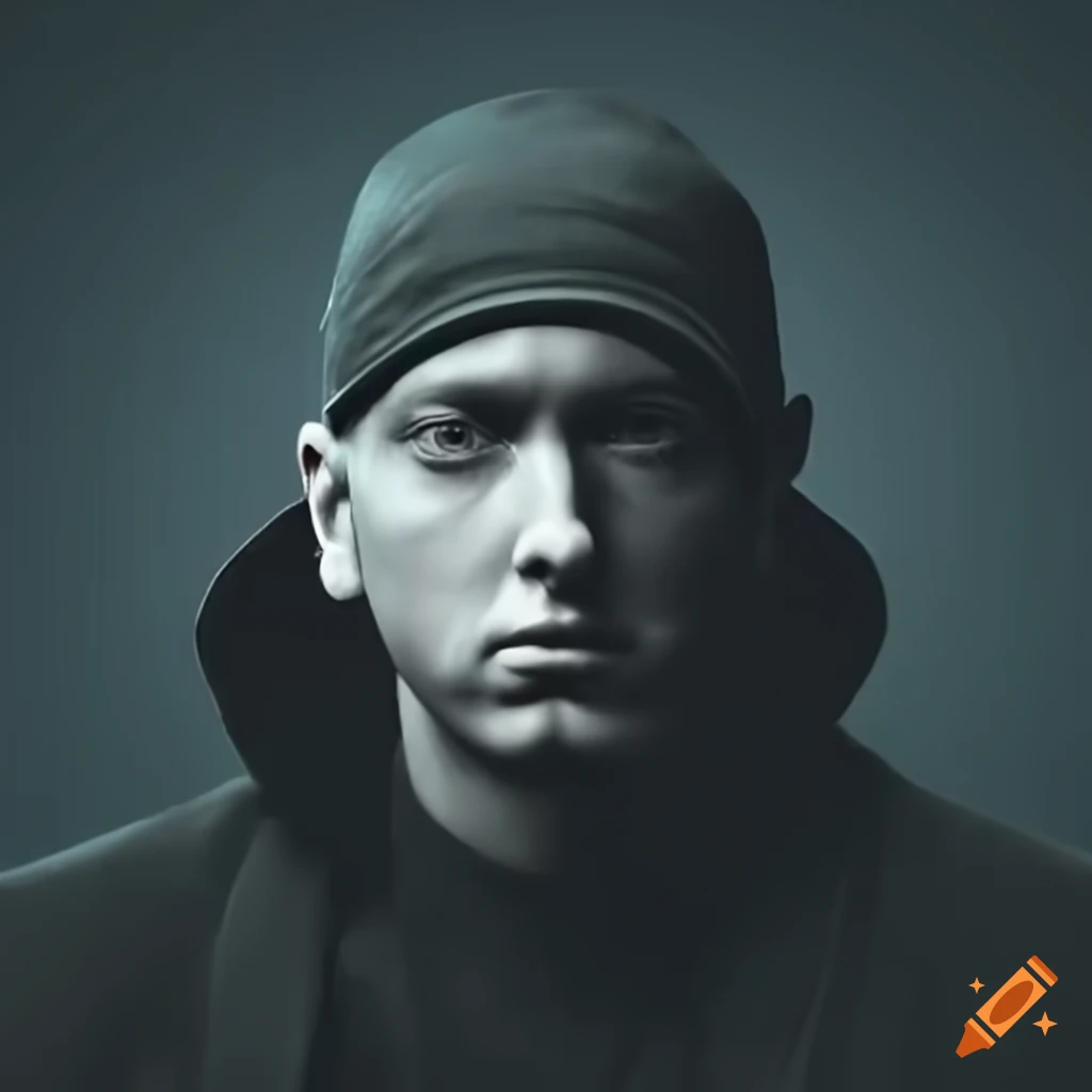 Eminem news & info youtube channel logo in text on Craiyon