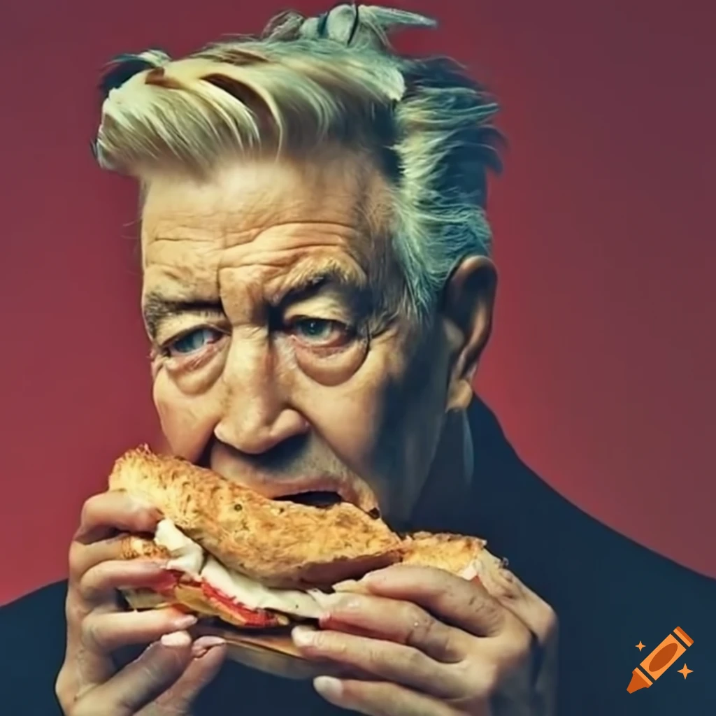 Film director david lynch enjoying a big sandwich on Craiyon