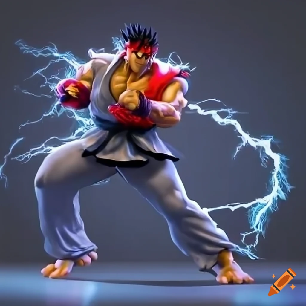 Street fighter ryu performing lightning dance on Craiyon