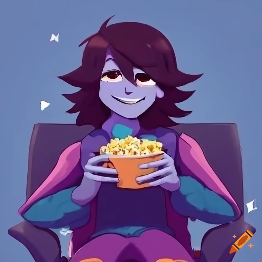 Kris from Light World (Deltarune) enjoying popcorn and TV in a comfy ...