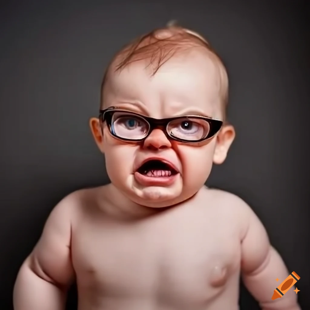 Angry baby with glasses and sharp teeth on Craiyon