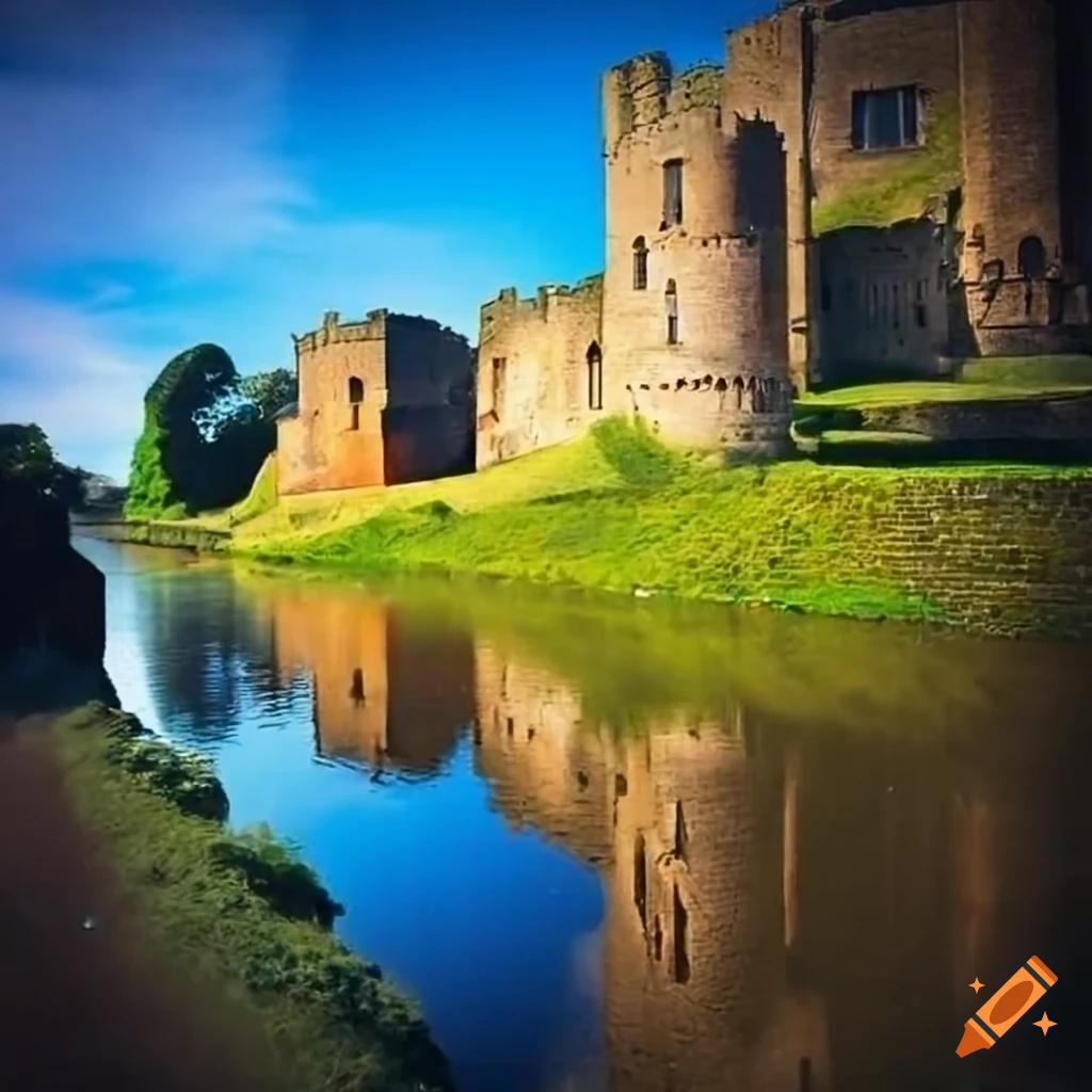 Defensive castle with moat and market place in Ludlow, England on Craiyon