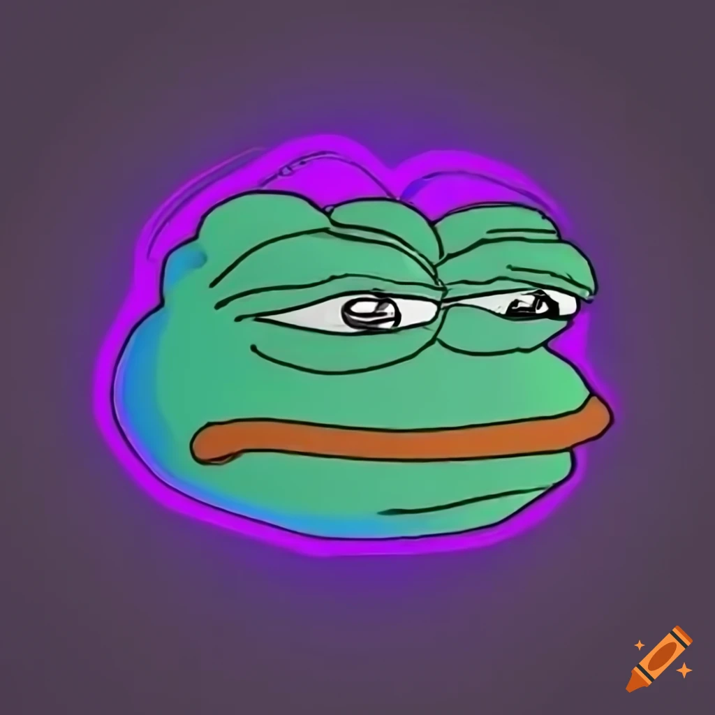 Pepe the frog logo in aqua and purple solana blockchain colors on Craiyon