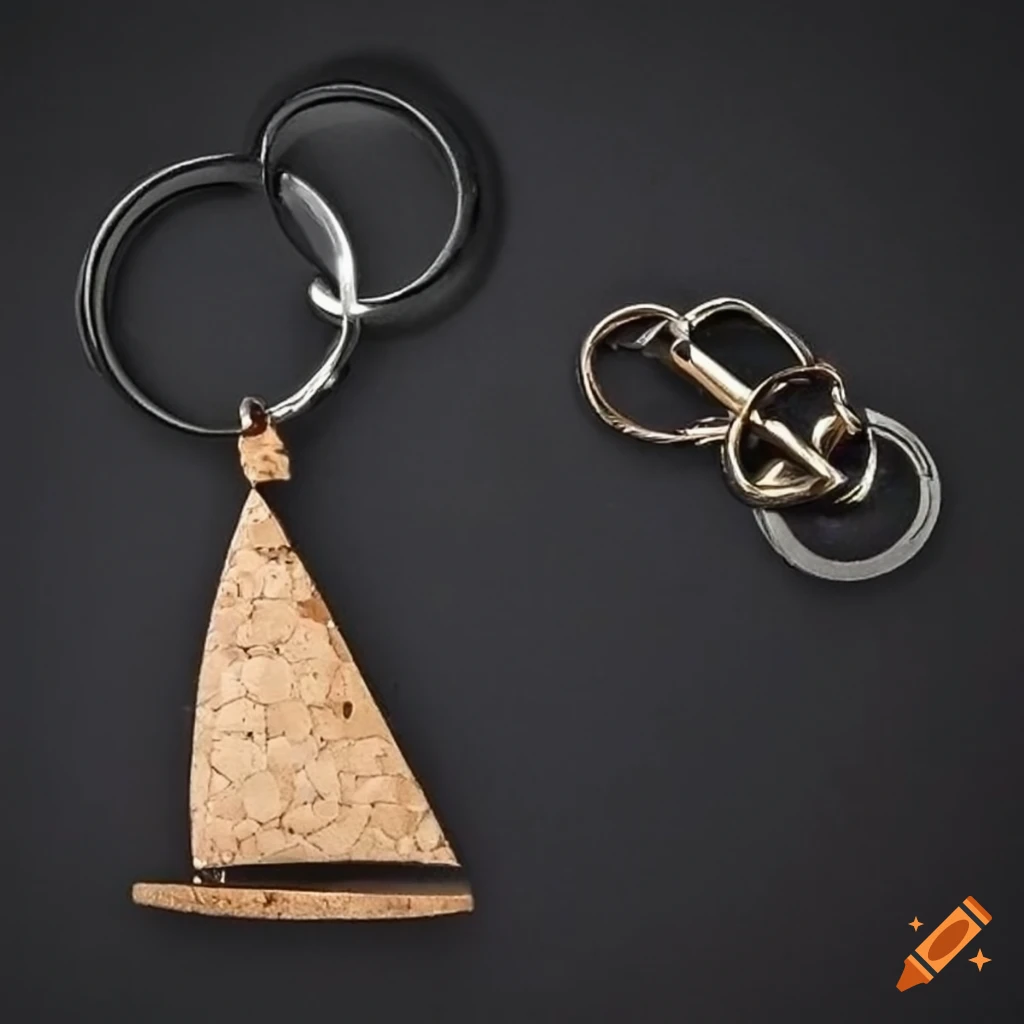 Cork keychain shaped like a small sail on Craiyon