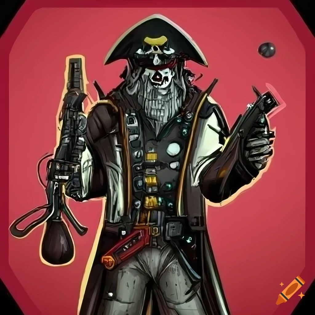 Cyberpunk space pirate with a futuristic flintlock on Craiyon