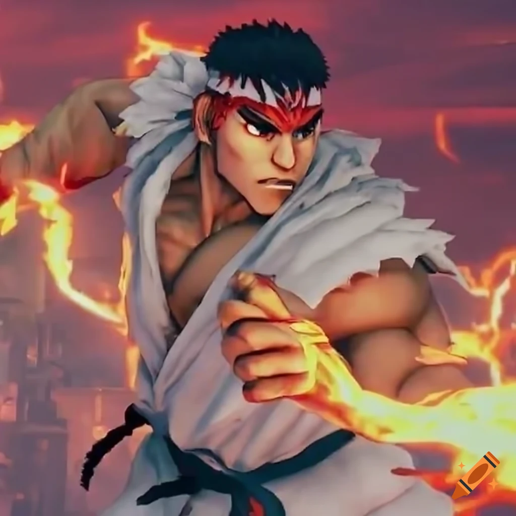 Video game character ryu from street fighter performing a lightning fireball move on Craiyon