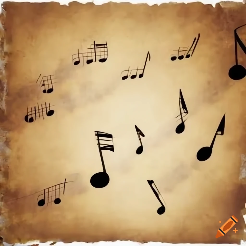Flying music notes on old paper background on Craiyon