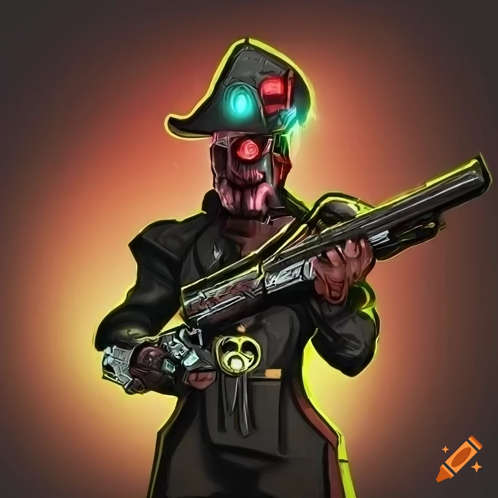 Cyberpunk space pirate with futuristic flintlock weapon on Craiyon