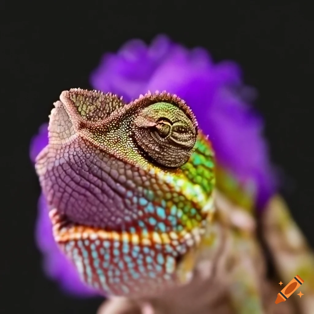 Chameleon with a purple wig on Craiyon