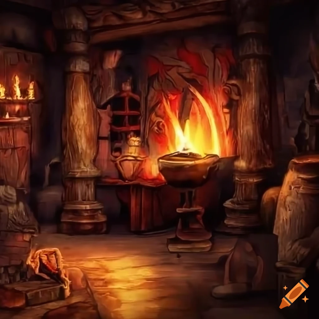 Cozy dwarven tavern with musicians, ale, and fireplace on Craiyon