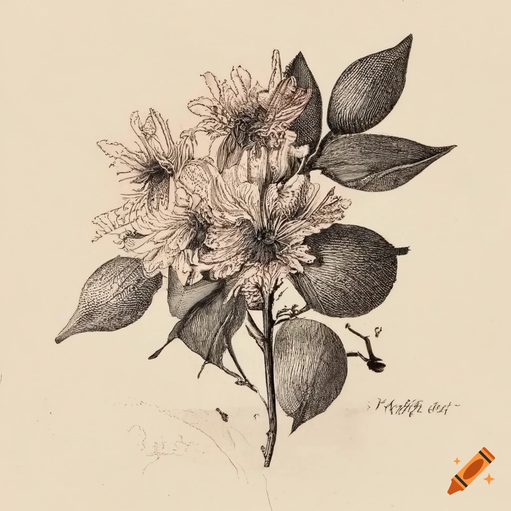 1800s botanical pen and ink etching on Craiyon