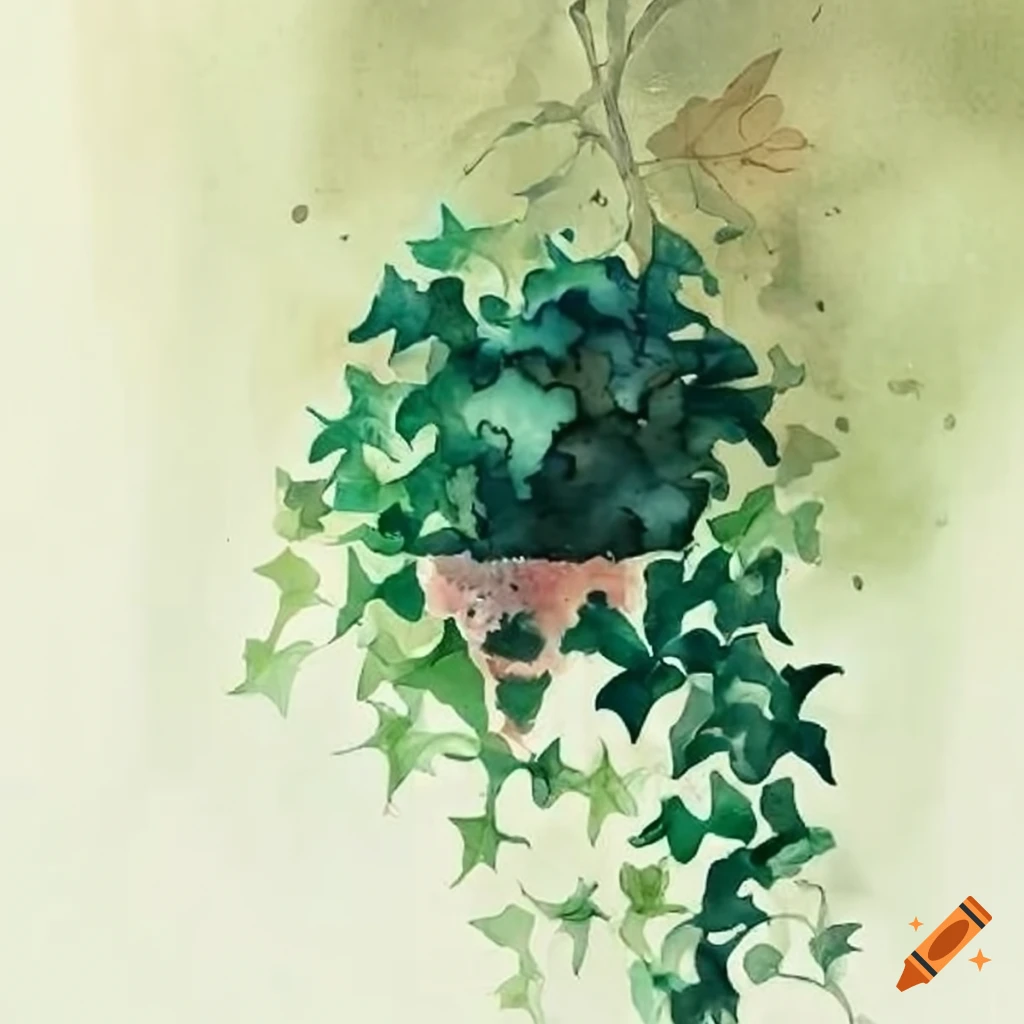 Delicate ivy climbing around a sophisticated flowerpot on Craiyon