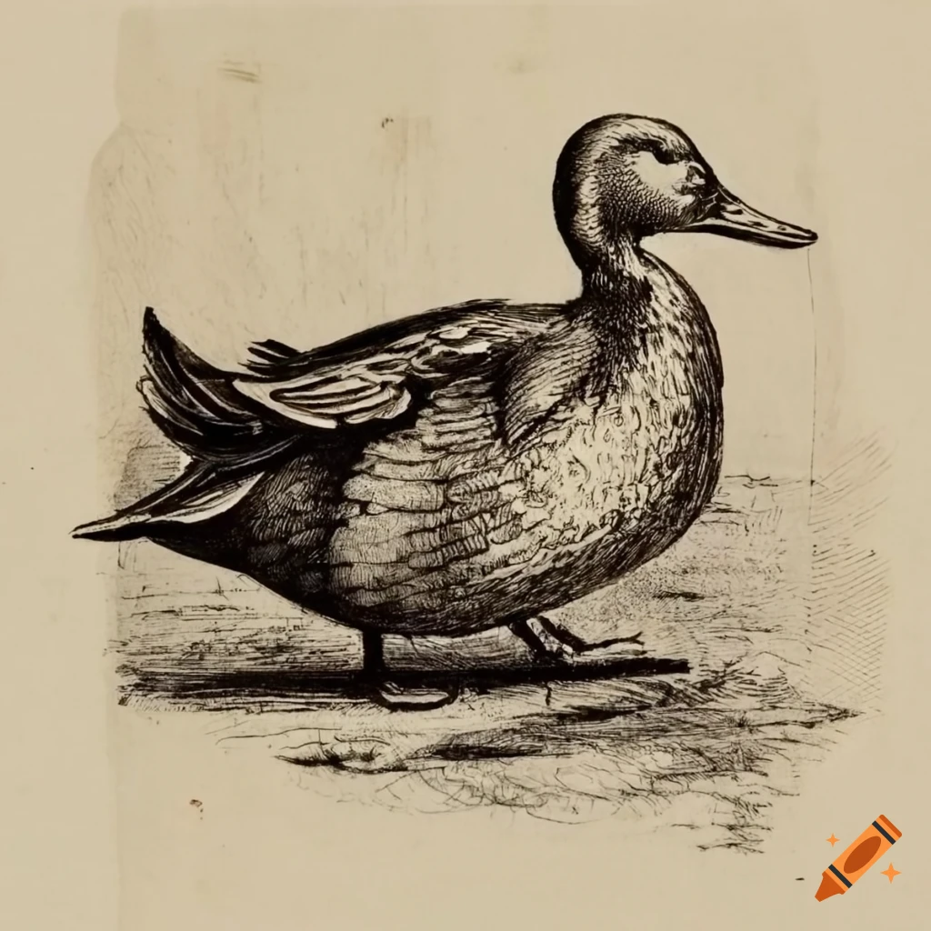 Antique pen and ink etching of a duck sketch from the 1800s on Craiyon