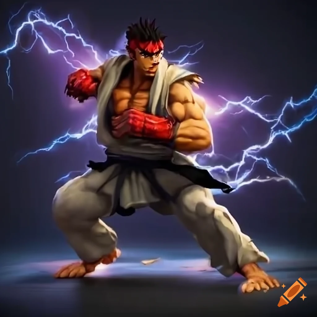 Street fighter ryu executing lightning dance move on Craiyon