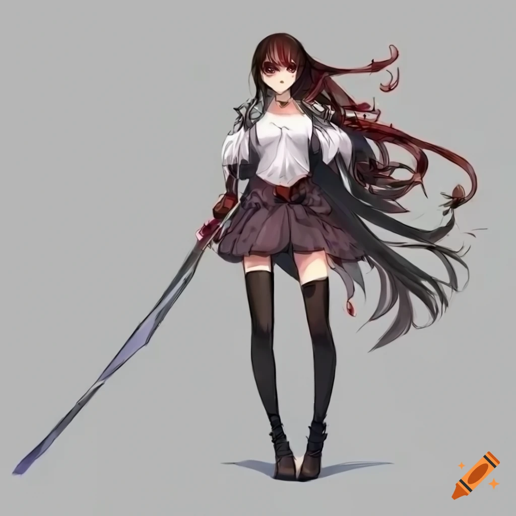 Anime girl with rapier in white blouse and pants on Craiyon