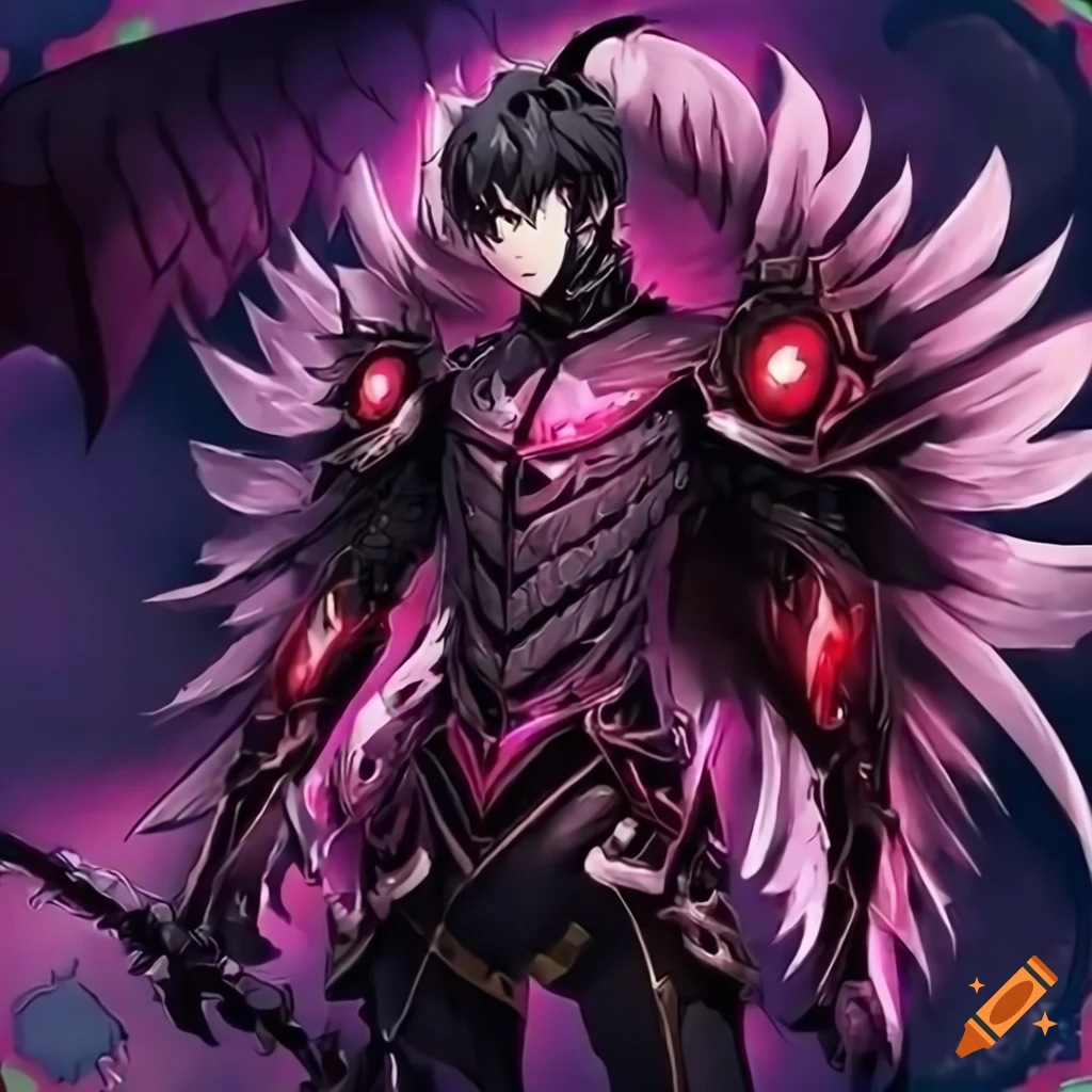 Anime character with demon horn and bat wings in cleric armor on Craiyon