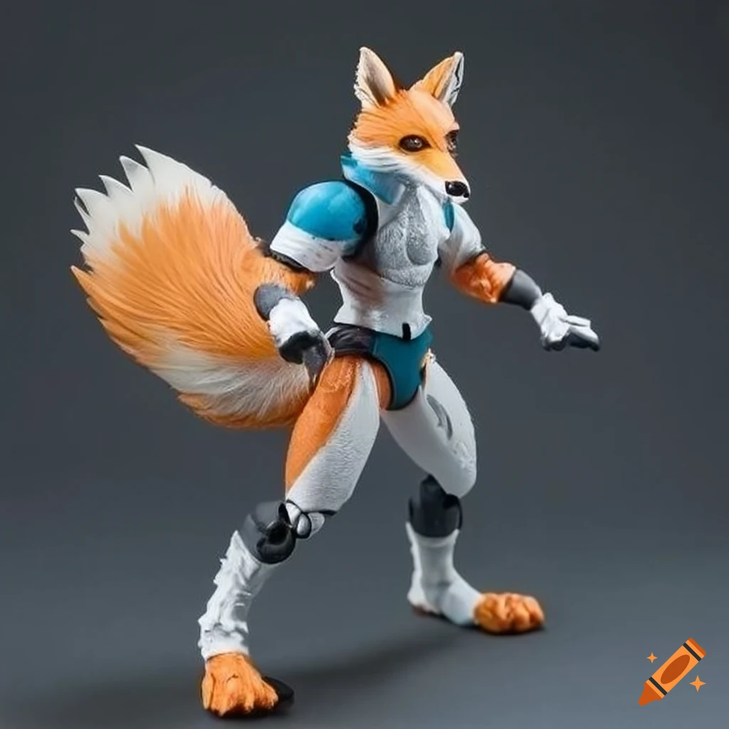 Detailed anthro male fox action figure with movable joints on Craiyon
