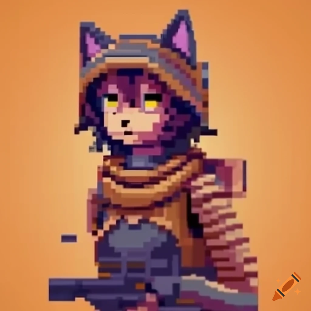 Pixel art of niko character from helldivers in heavy armor with machine gun on a battlefield on ...