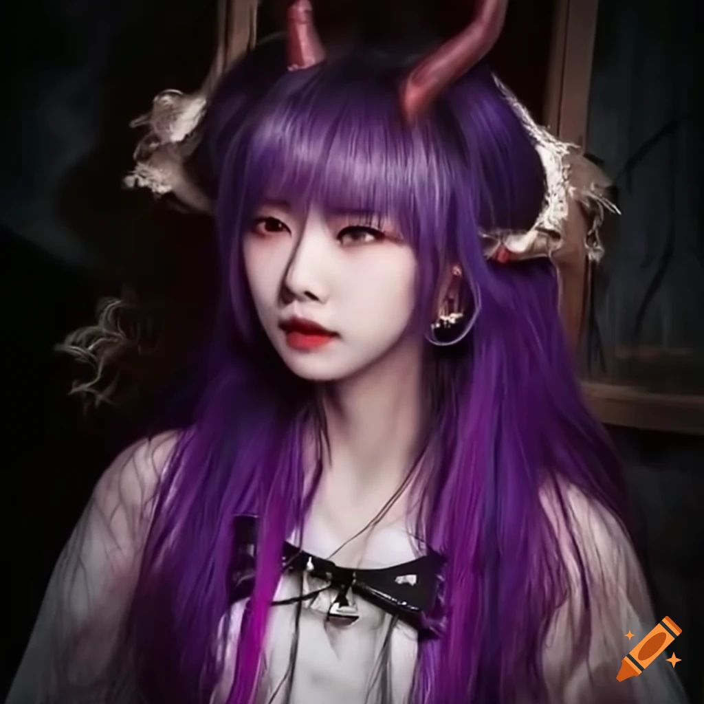 Korean Girl Depicted As A Demon With Purple Hair And Horns On Craiyon