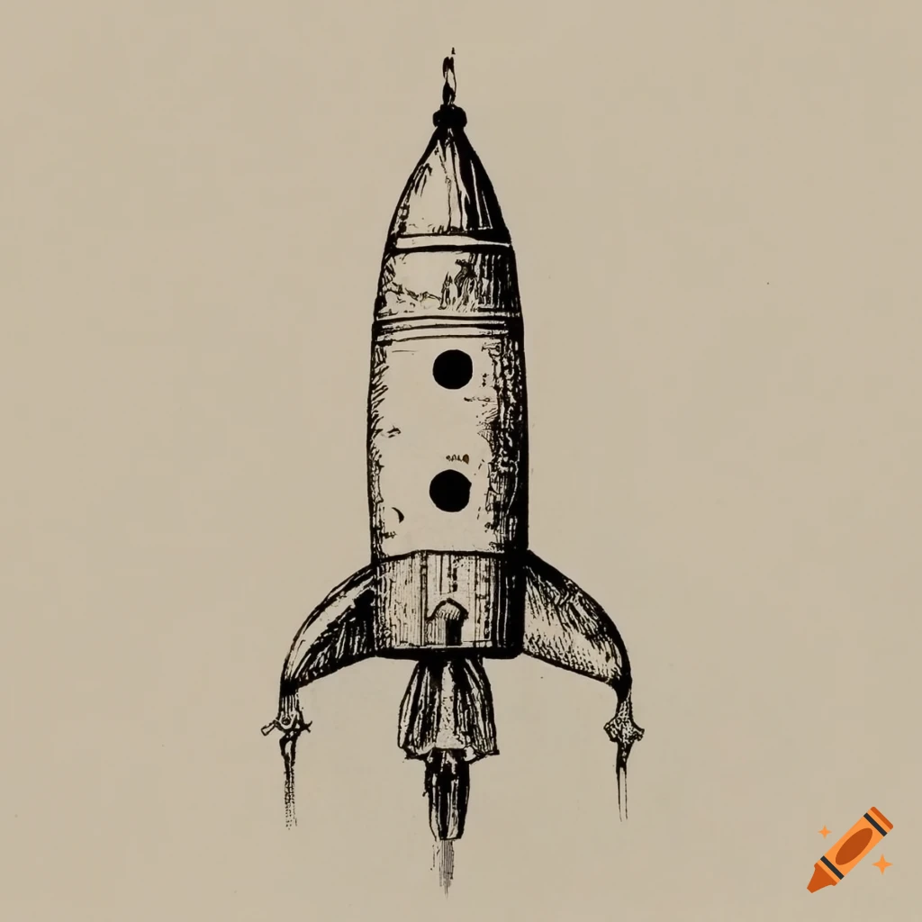 1800s pen and ink etching outline of a rocket on Craiyon