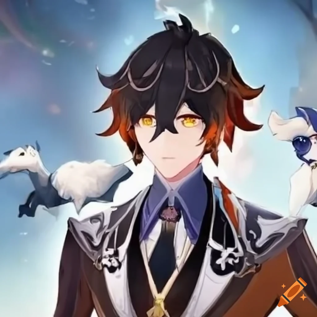 Zhong Li running away from goats in Genshin Impact game on Craiyon