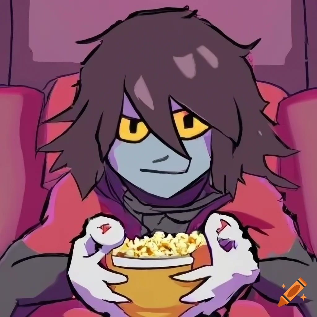 Kris from deltarune in the light world relaxing with popcorn and tv on ...