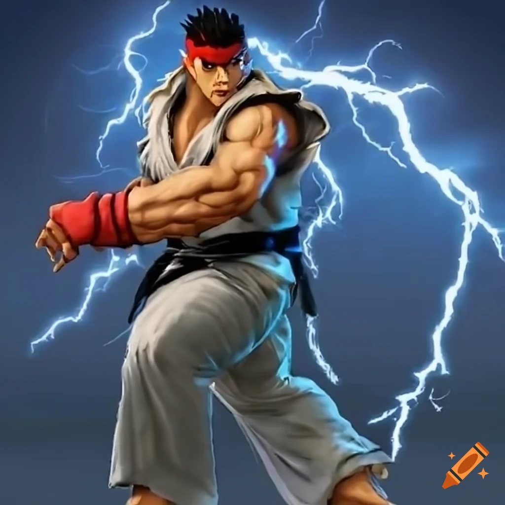 Street fighter ryu performing lightning dance move in hd on Craiyon