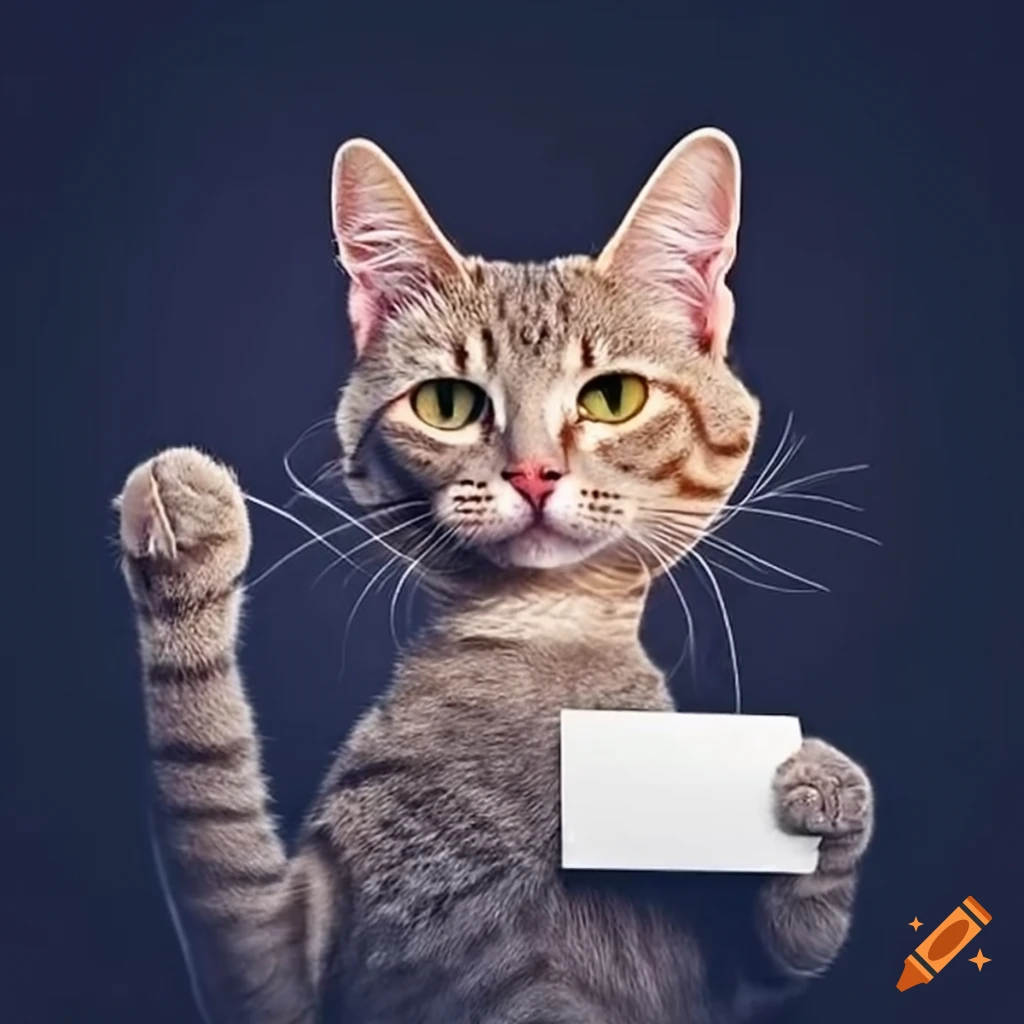 Cat holding a sign with 'ak' on it on Craiyon