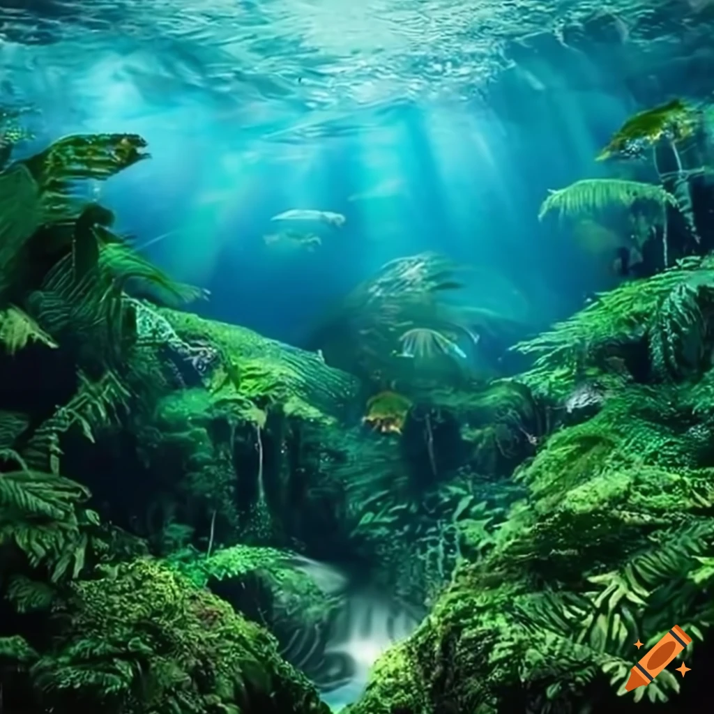 Lush underwater rainforest scene on Craiyon