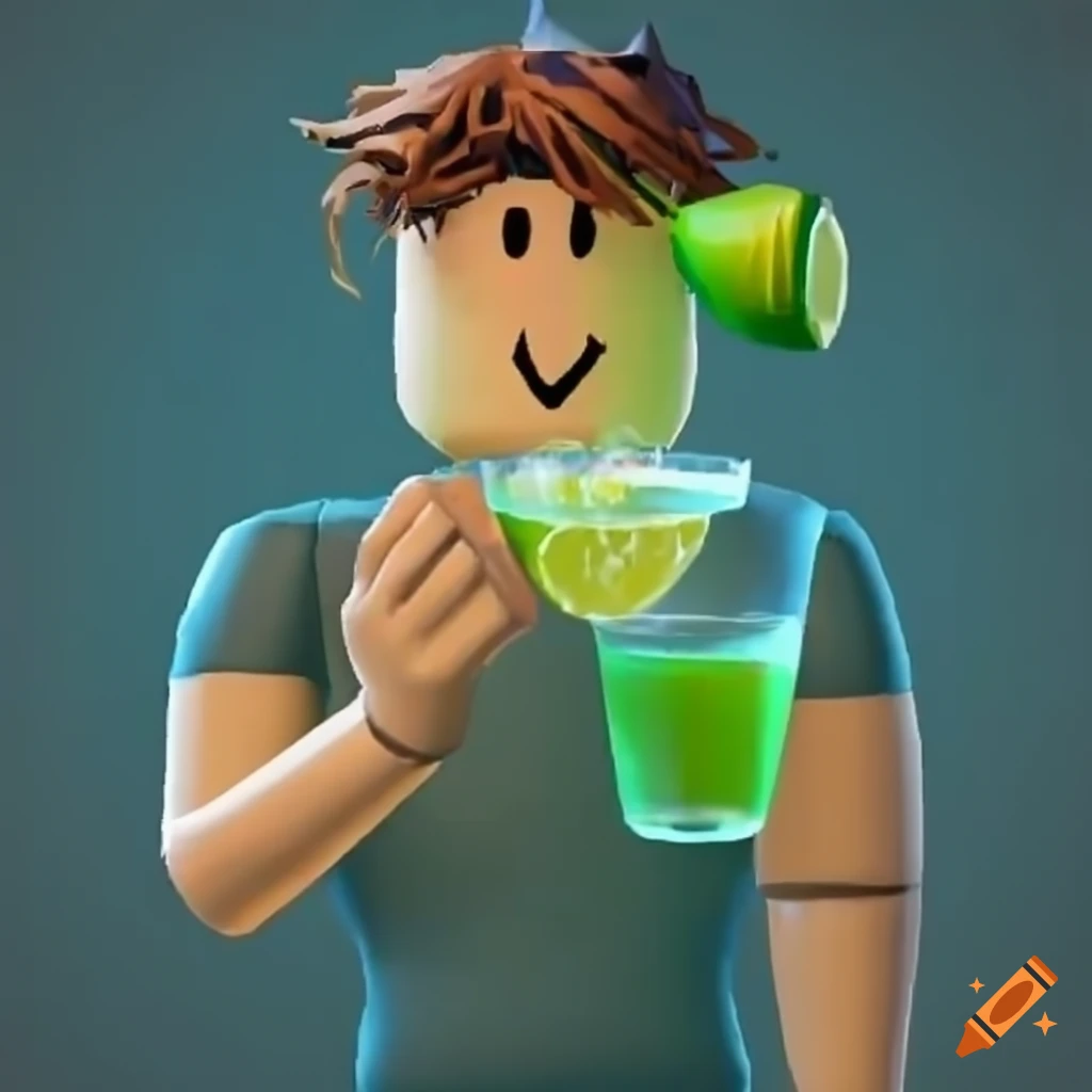 Roblox character drinking lemonade on Craiyon