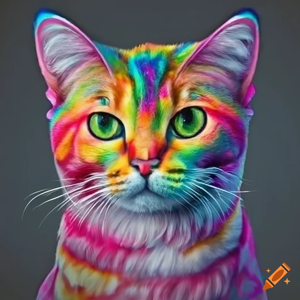 Vibrant hyper realistic rainbow cat on Craiyon