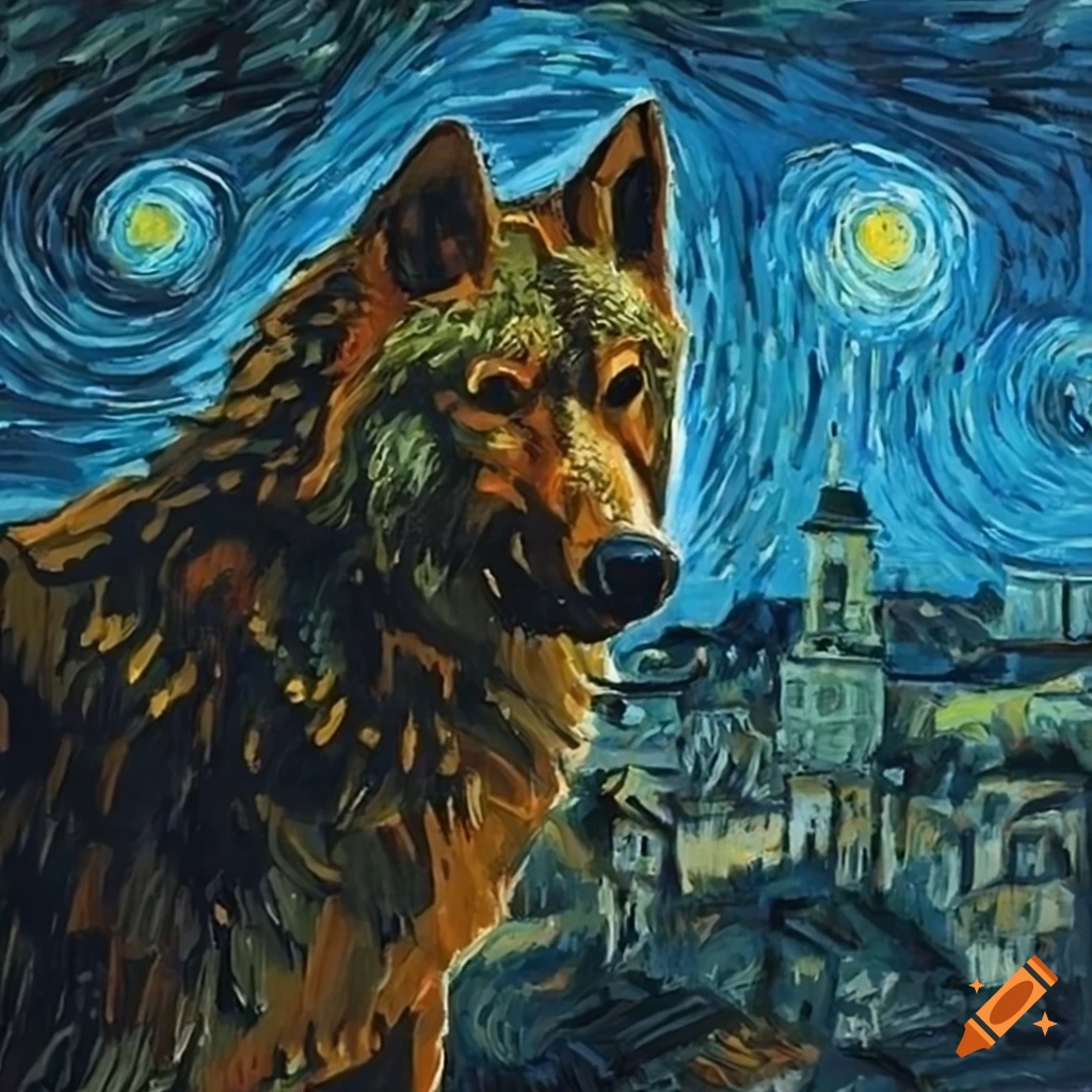 Vilnius iron wolf inspired by van gogh on Craiyon