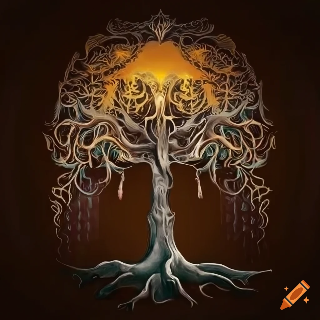 Beautiful emblem with a tree symbolizing life and death on Craiyon