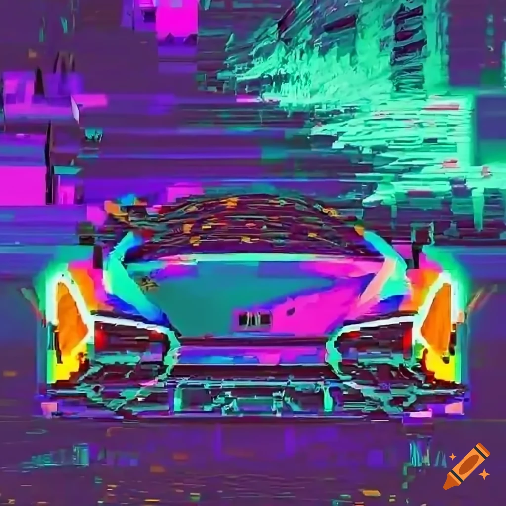 Digital artwork inspired by brazil phonk featuring flames, luxurious car, and glitchy effects on ...