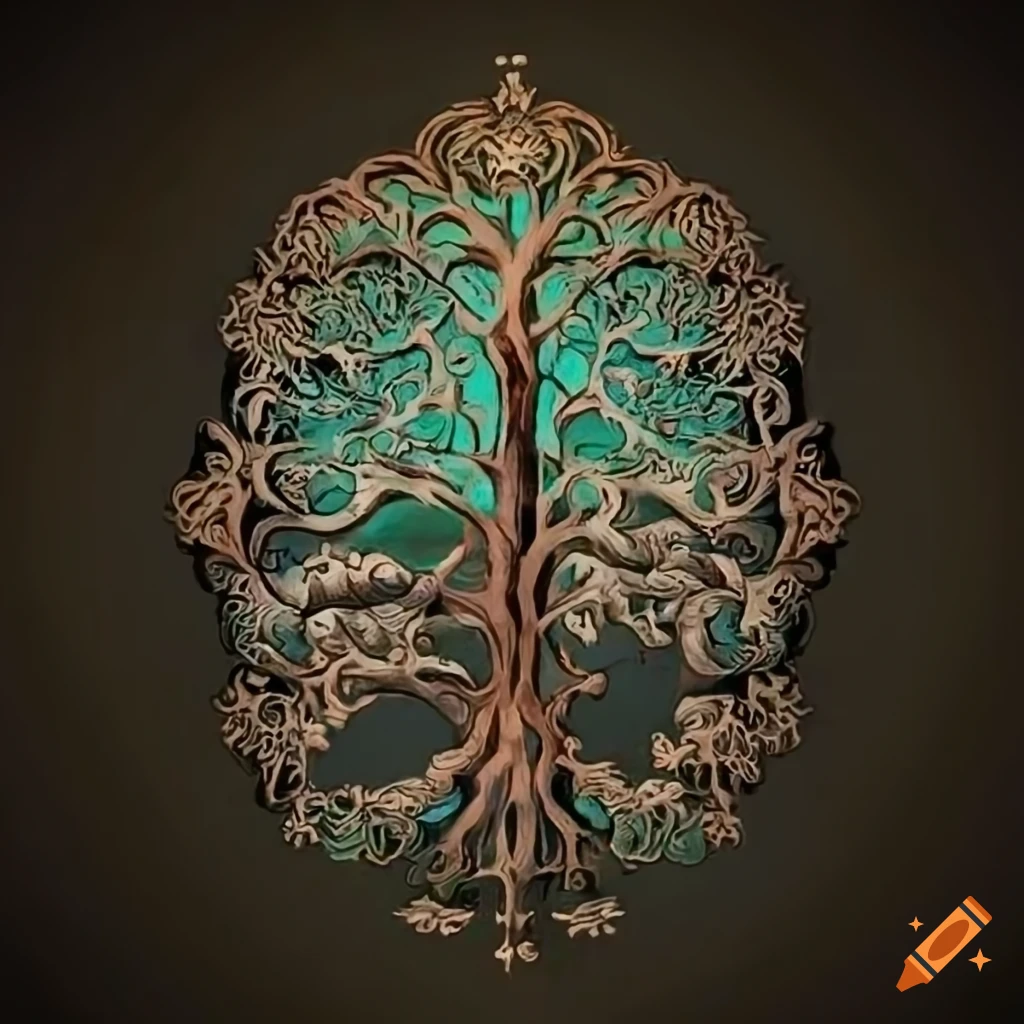 Beautiful emblem with a tree symbolizing life and death on Craiyon