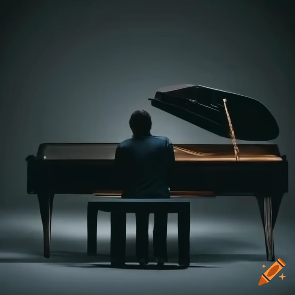 Man playing piano sitting backwards on Craiyon