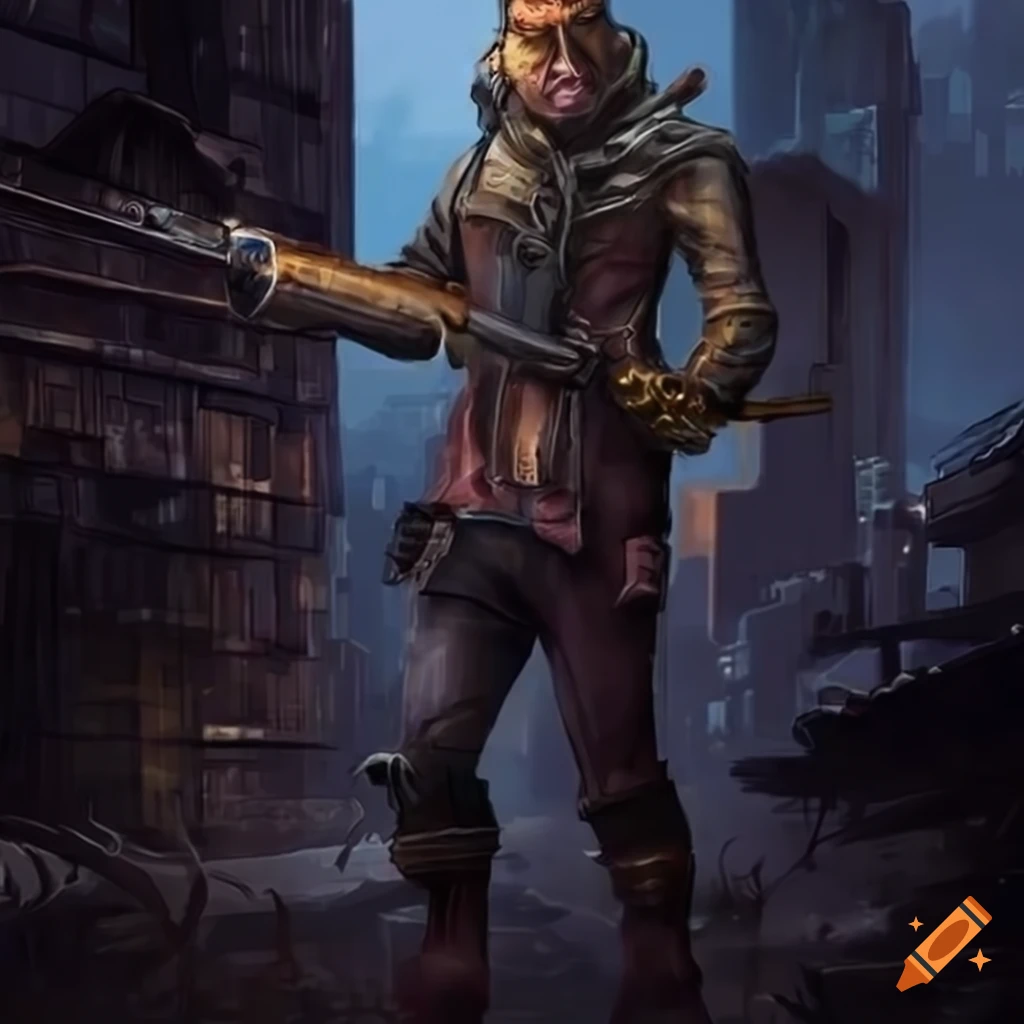 Cyberpunk pirate with futuristic flintlock weapon on Craiyon