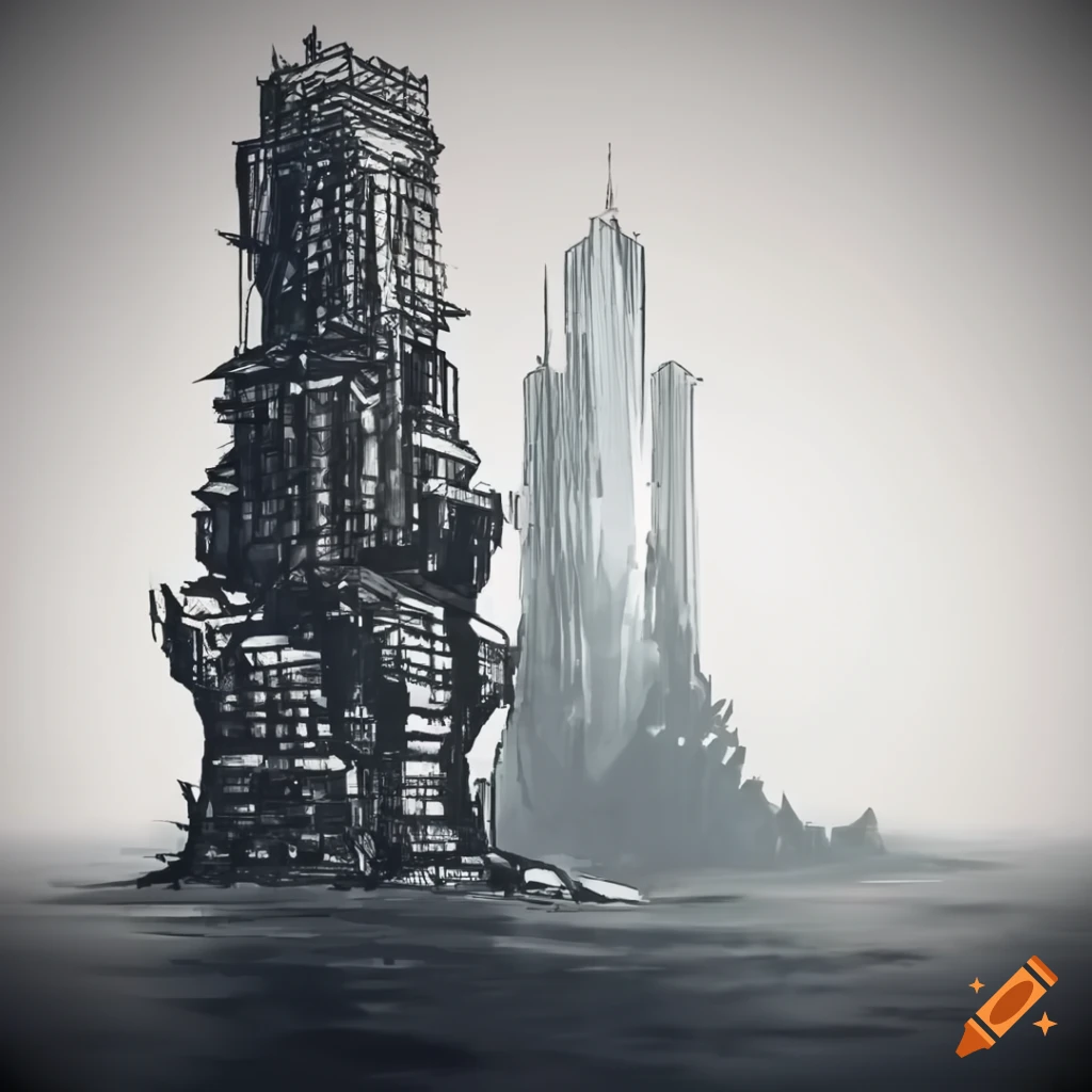 Enormous dystopian tower megastructure in a dark sci-fi setting on Craiyon